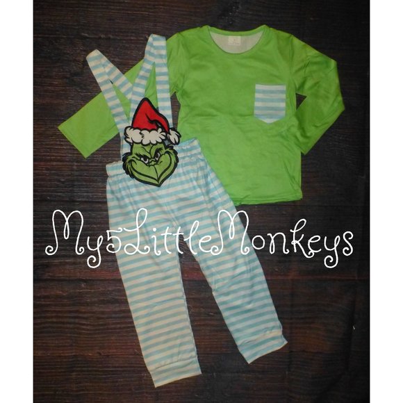Matching Sets | Boutique Dr Seuss Grinch Stole Christmas Boys Overalls ...
